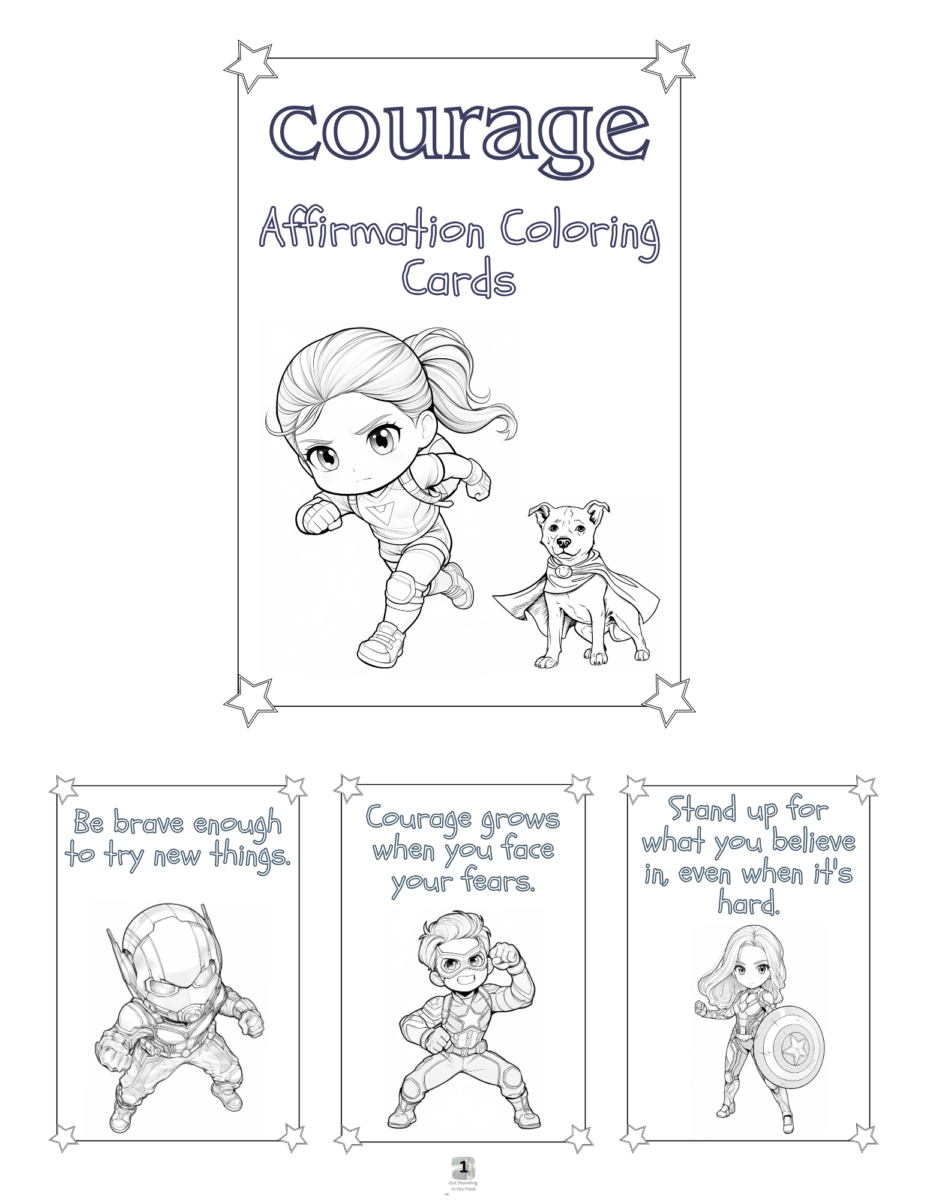 Courage Affirmation Coloring Card Set - out standing in the field